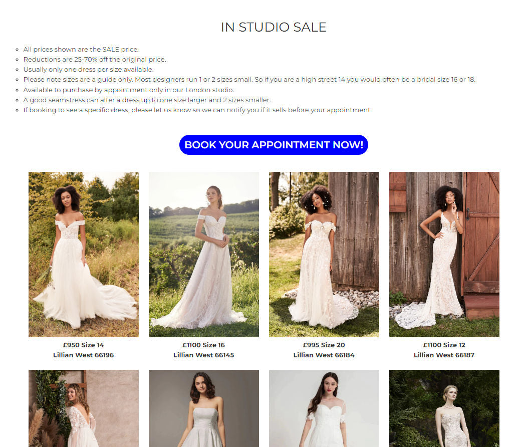 Studio Sale on NOW - not available online | Bridal Sale, By Appointment ...