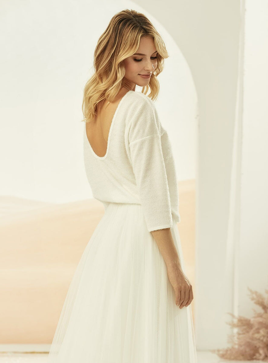 Ivory super soft knitted top with low v back be-sarah